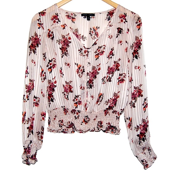 Tops | Moa Moa Beautiful Ivory Striped Sheer Floral Top | Poshmark